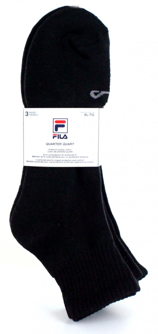 Fila : Men's 3 Pack Quarter Sock Black XL